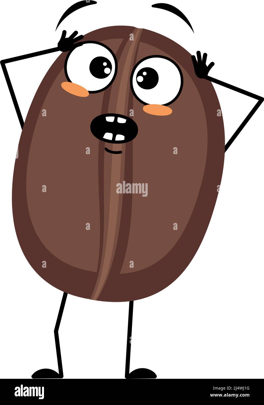 Coffee bean character with panic emotions, surprised face, shocked eyes ...