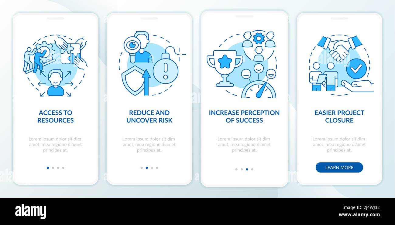 Benefits of stakeholder management blue onboarding mobile app screen Stock Vector Image & Art ...