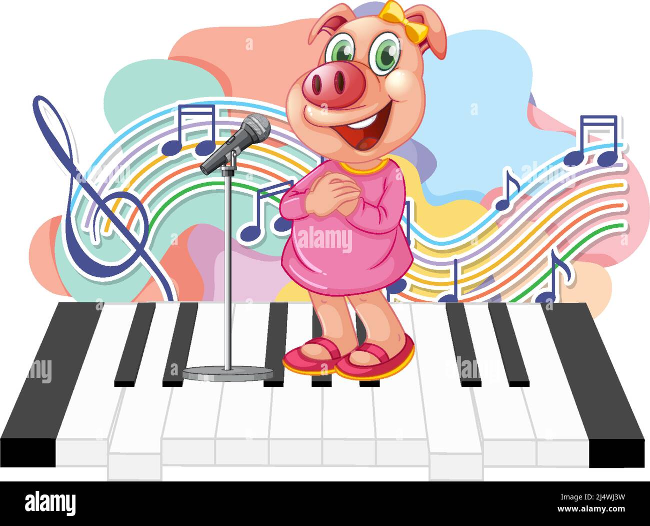 Cute pig sing a song with music notes on piano illustration Stock ...