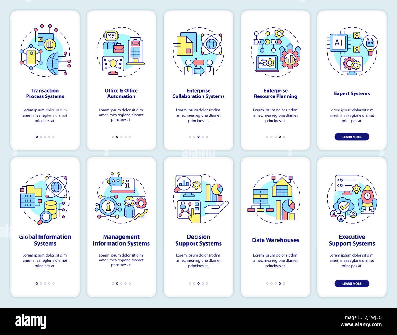 Information systems usage onboarding mobile app screen set Stock Vector Image & Art - Alamy