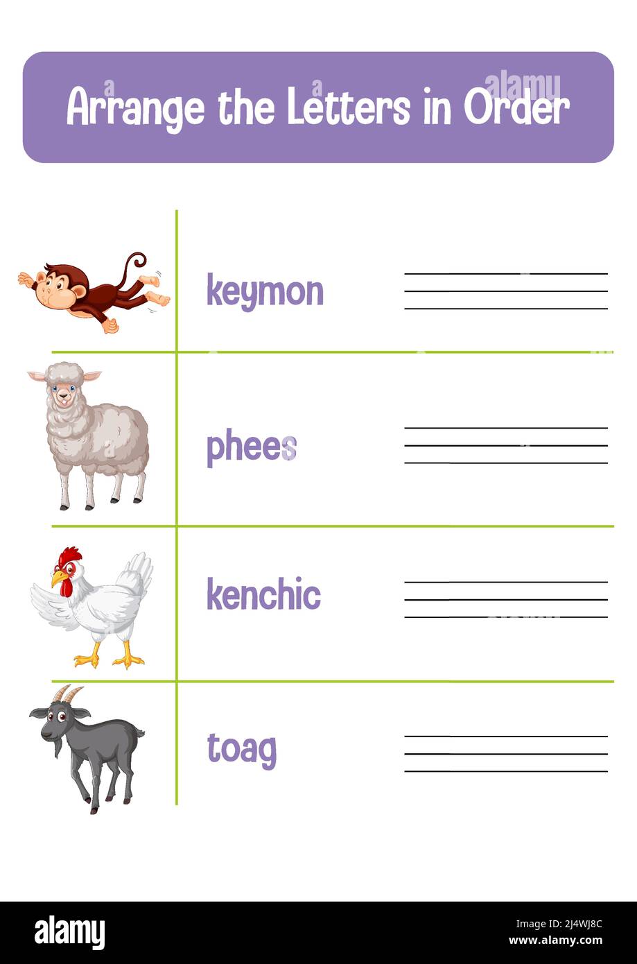 Worksheet design for arranging letters illustration Stock Vector Image ...