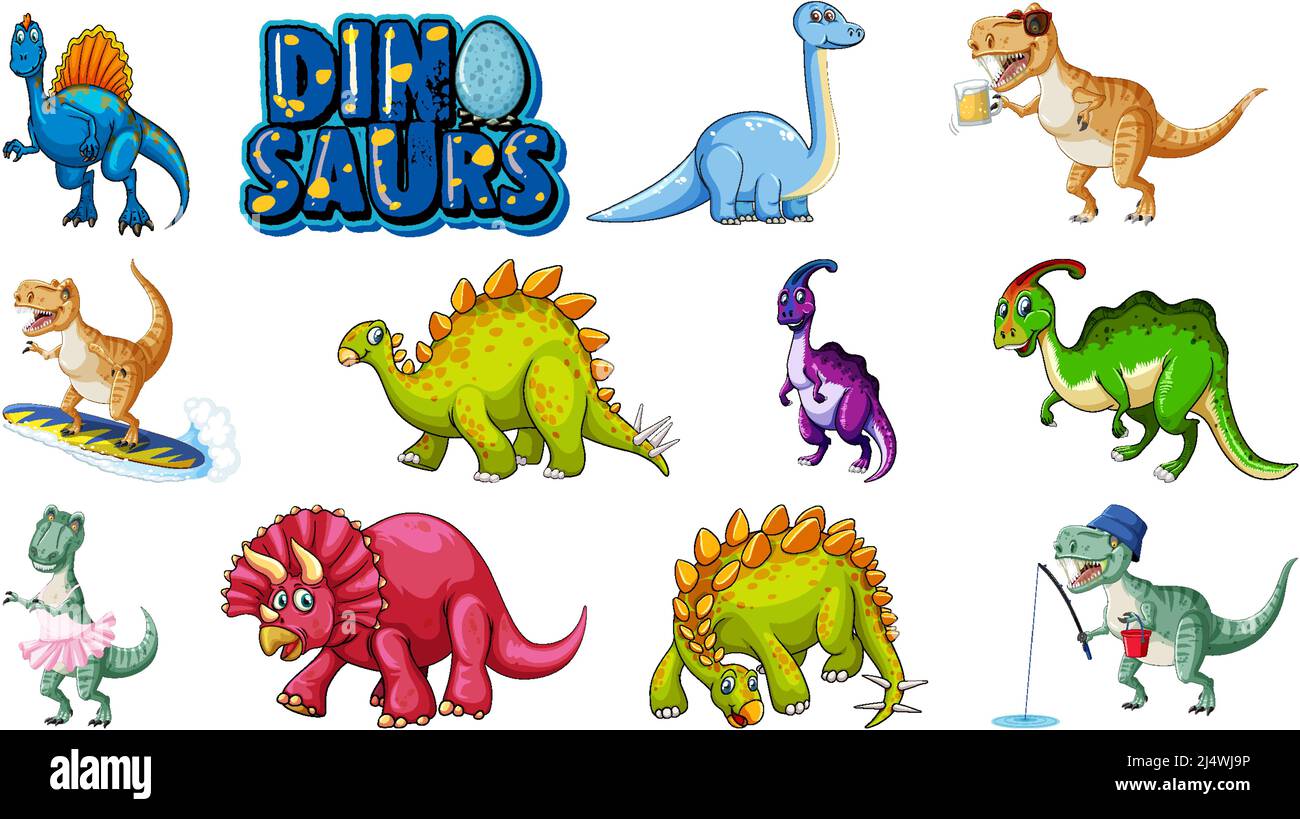 Set of cute dinosaurs illustration Stock Vector Image & Art - Alamy