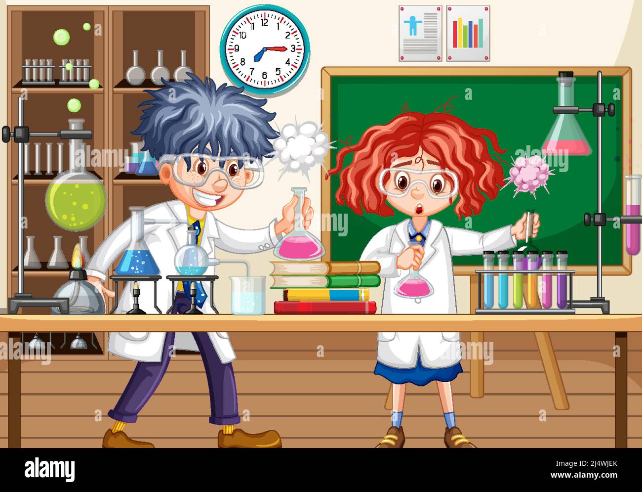 Laboratory scene with scientist cartoon character illustration Stock ...