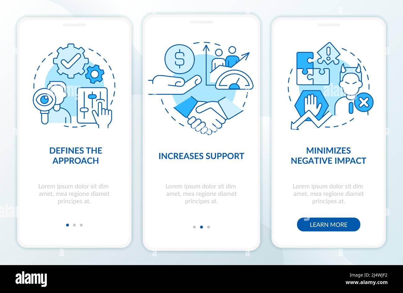 Stakeholder management plan blue onboarding mobile app screen Stock ...