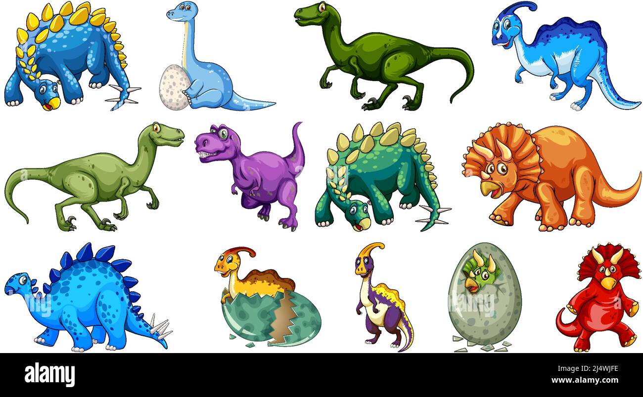 Many dinosaurs on white background illustration Stock Vector Image ...