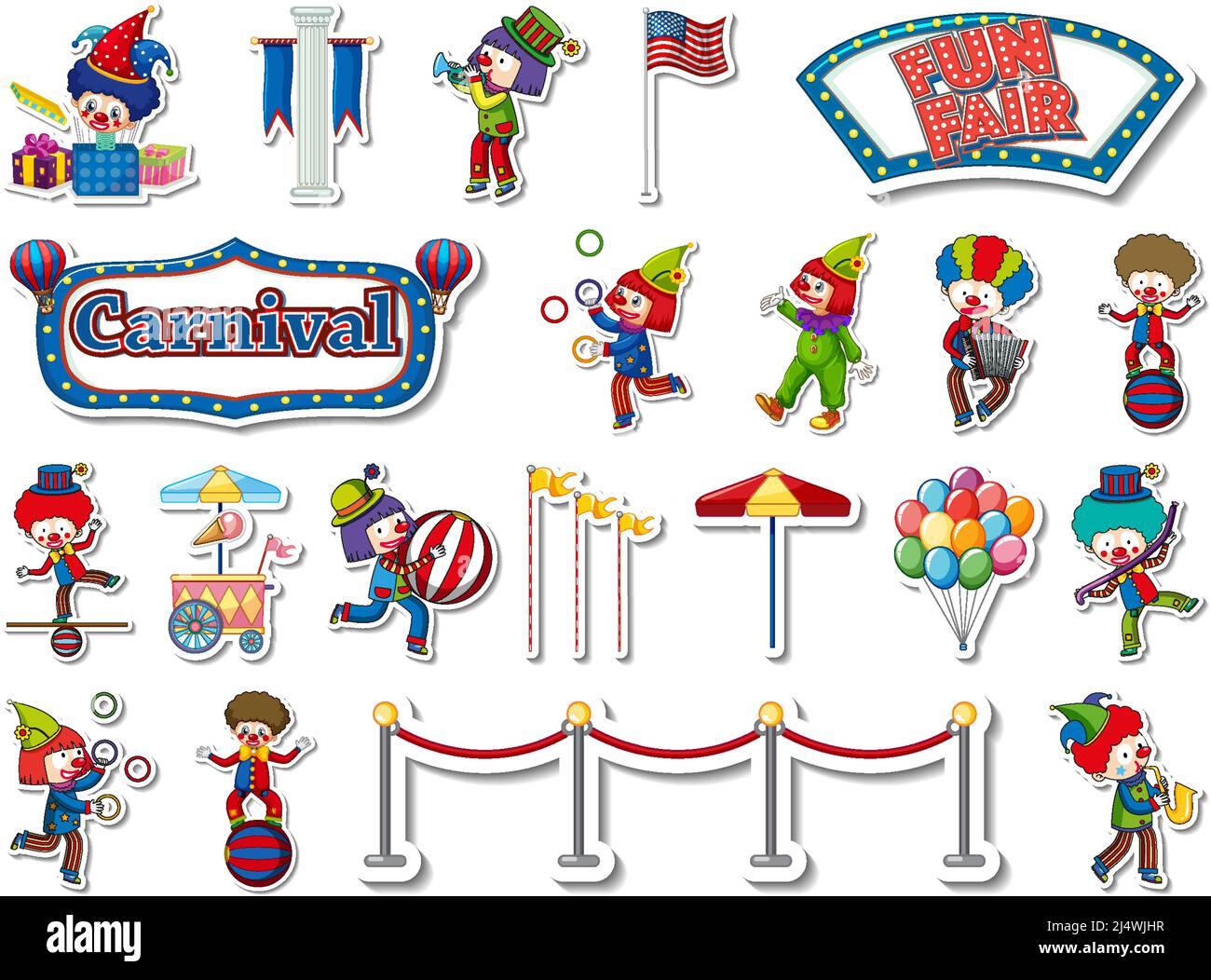 Sticker set of amusement park and fun fair objects illustration Stock ...