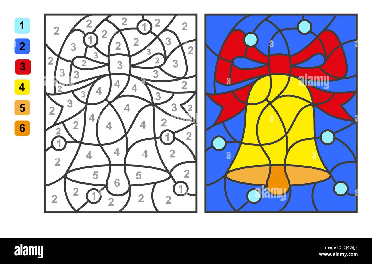 Gingle Bell. Color by numbers. Puzzle game for children education ...