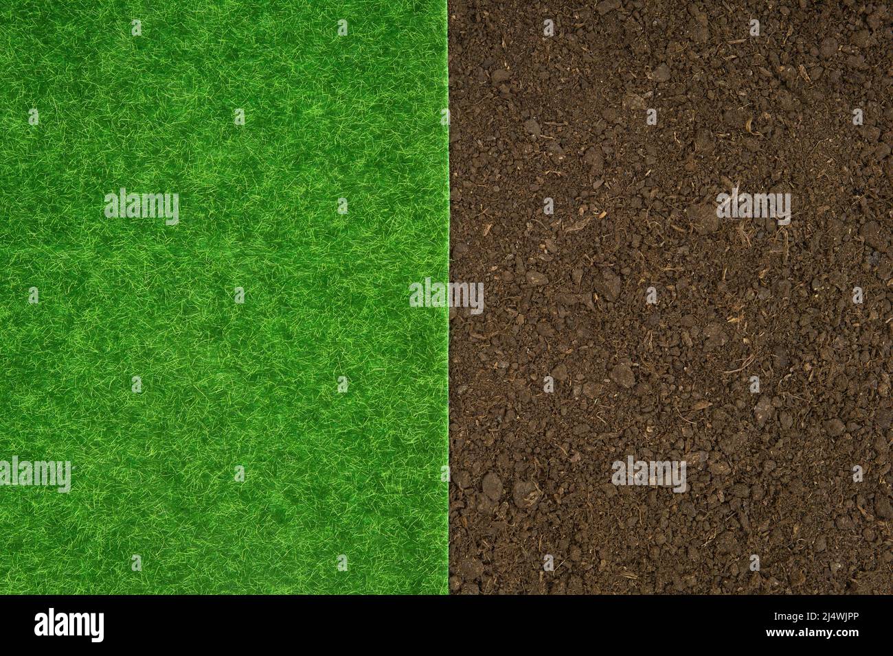Split background made of green grass and soil Stock Photo - Alamy