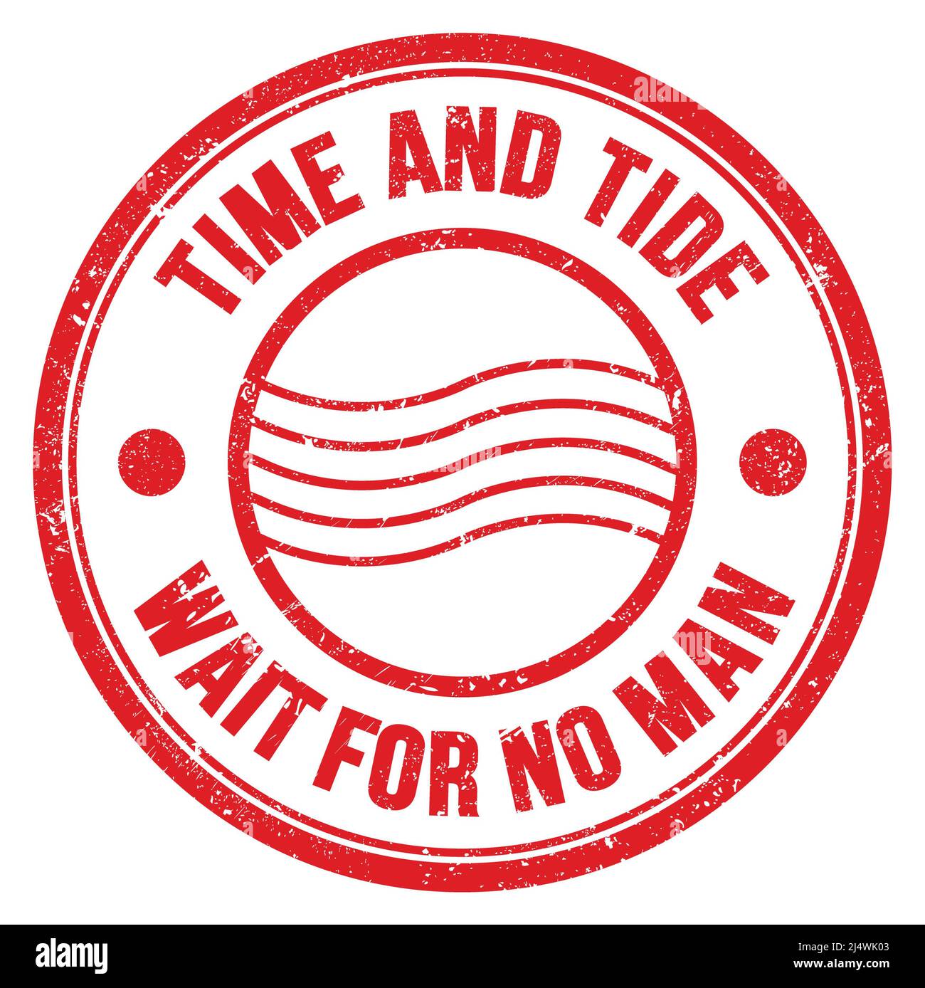 TIME AND TIDE WAIT FOR NO MAN text written on red round postal stamp ...
