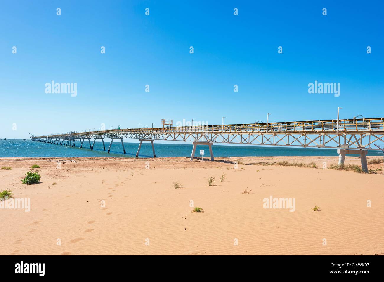 Salt works conveyor belt carrying salt for loading onto ships, Onslow ...