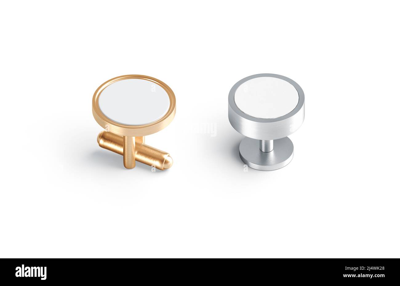 Blank round gold, silver cufflinks stud and toggle mockup, isolated ...
