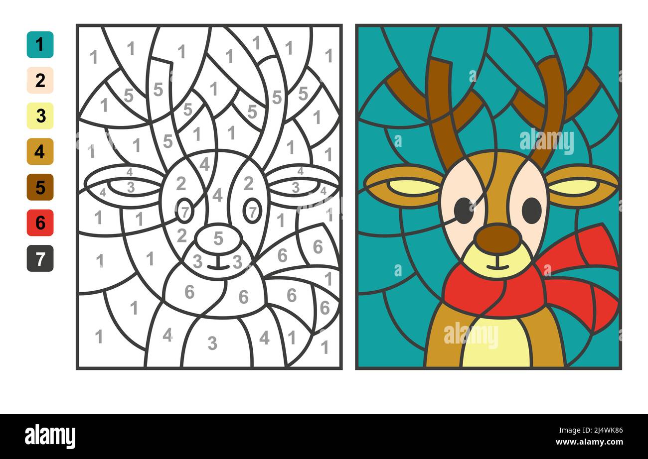 Derr. Color by numbers. Puzzle game for children education, colors for ...