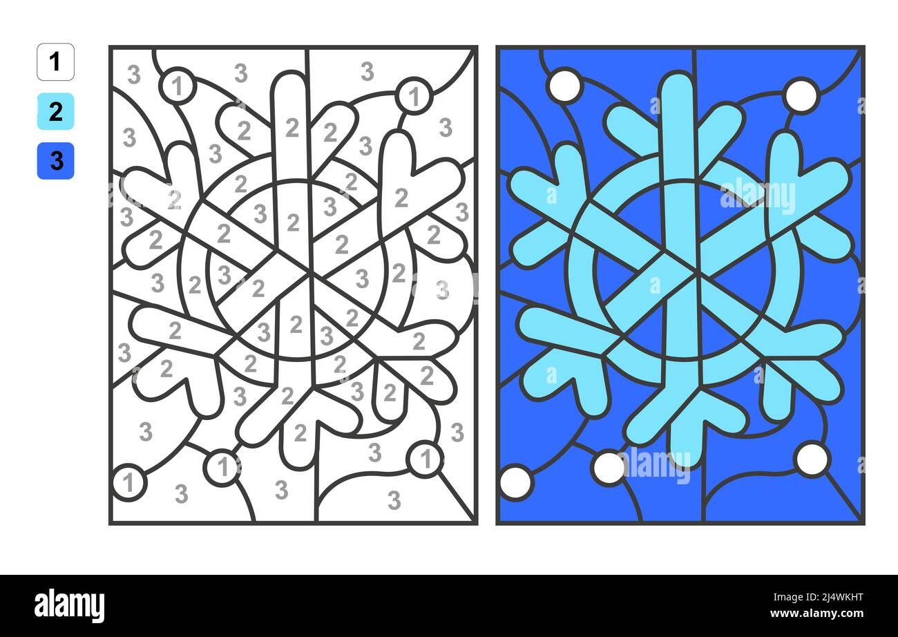 Snowflake. Color by numbers. Puzzle game for children education, colors ...