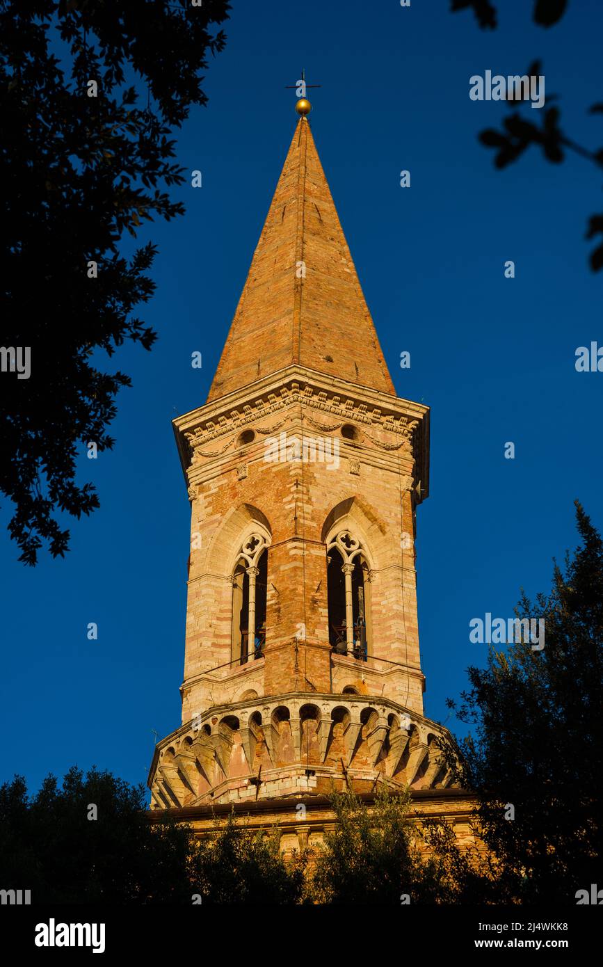 San Pietro (St Peter) Church iconic bell tower in Perugia, a city ...