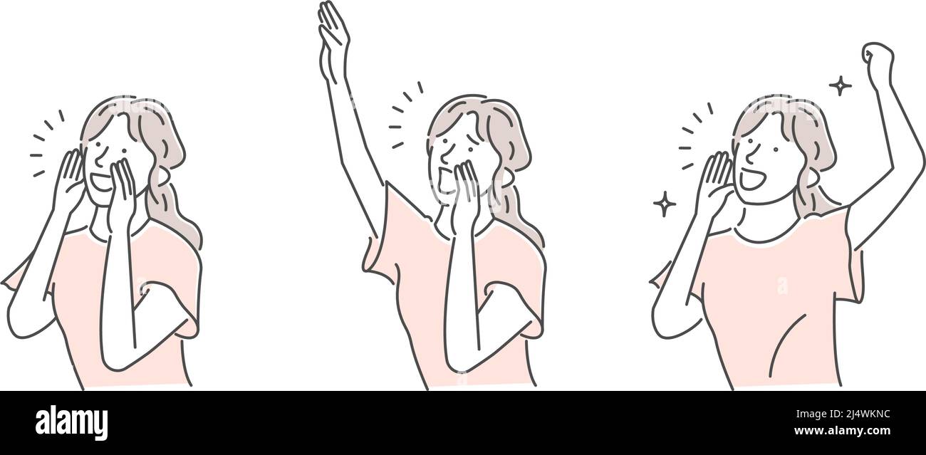 Illustration of a young woman who shouts (screams or cheers Stock ...