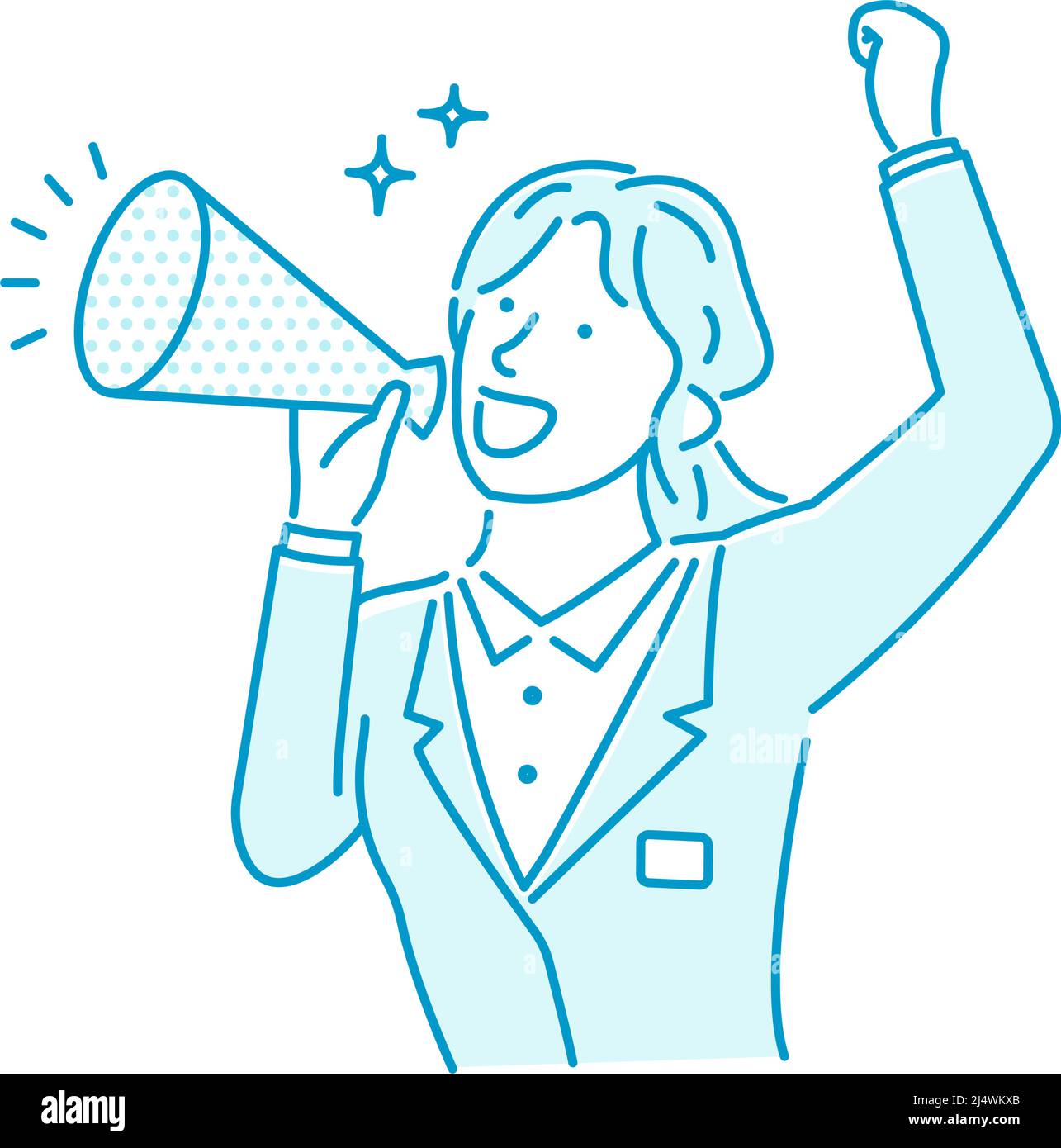 Vector illustration of a young businesswoman making a loud voice using ...