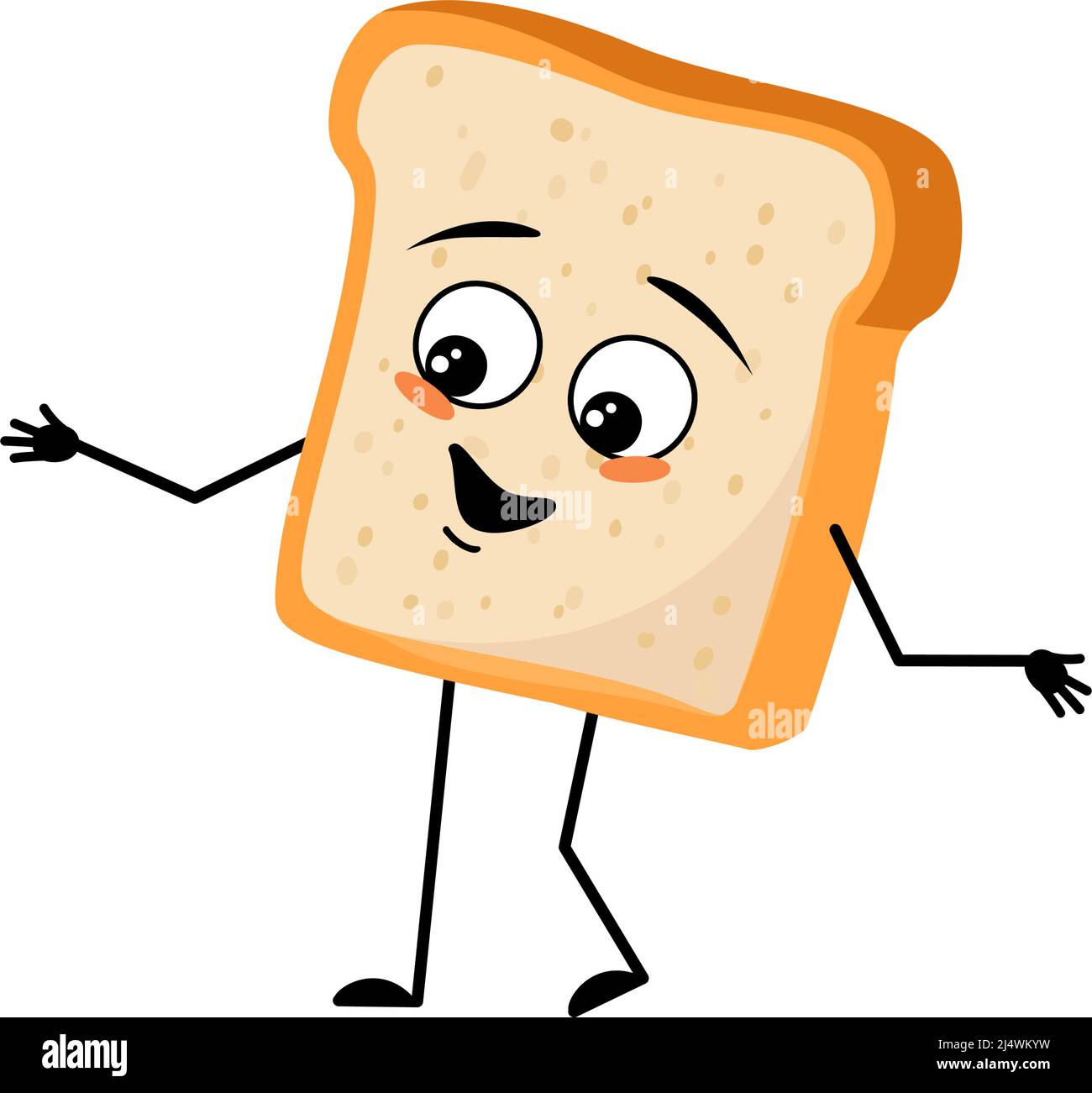 Cute Bread Character With Joyful Emotions Happy Face Smile Arms And