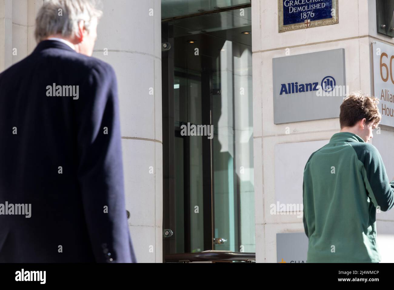 Allianz Insurance London office exterior showing signage, Gracechurch ...