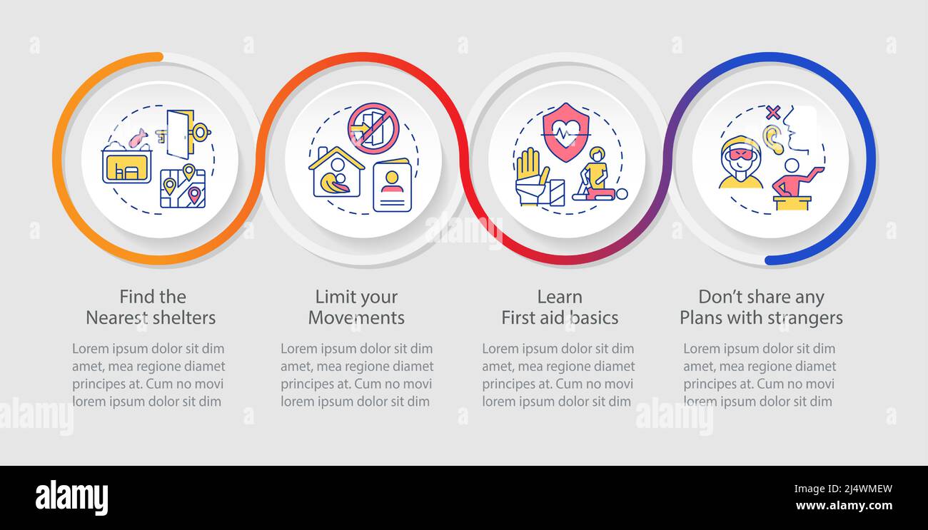 Actions to stay safe during war loop infographic template Stock Vector ...
