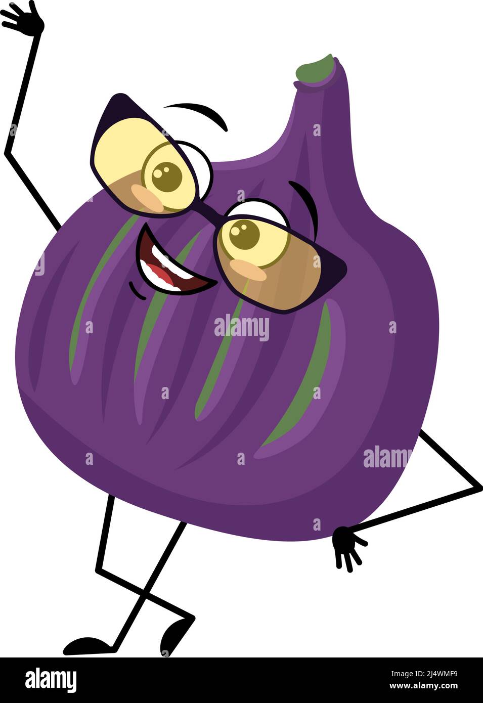 Fig character with glasses and happy emotion, face, smile eyes, arms ...