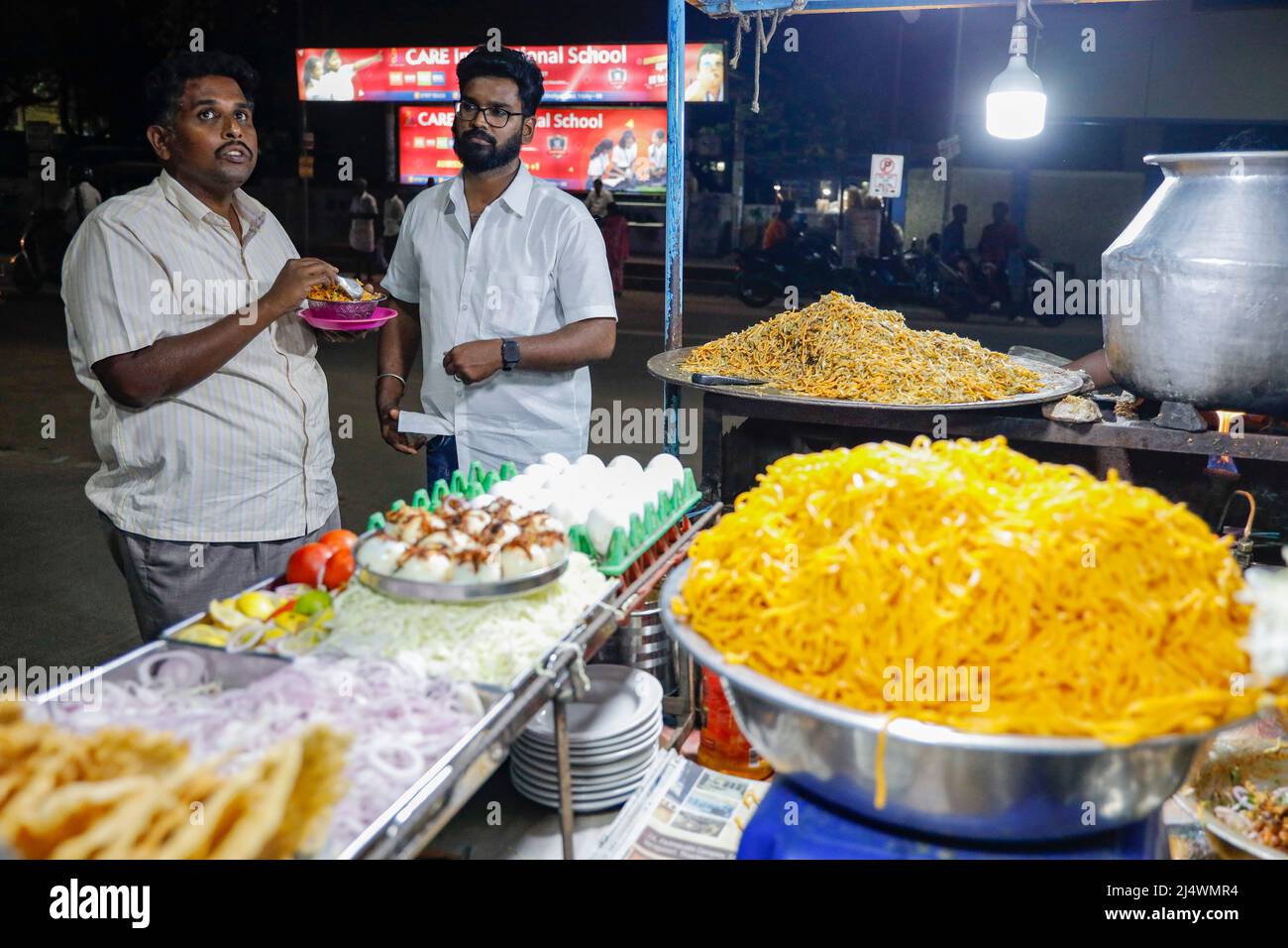 Street food stall selling Atho noodles in Trichy, Tamil Nadu, India ...