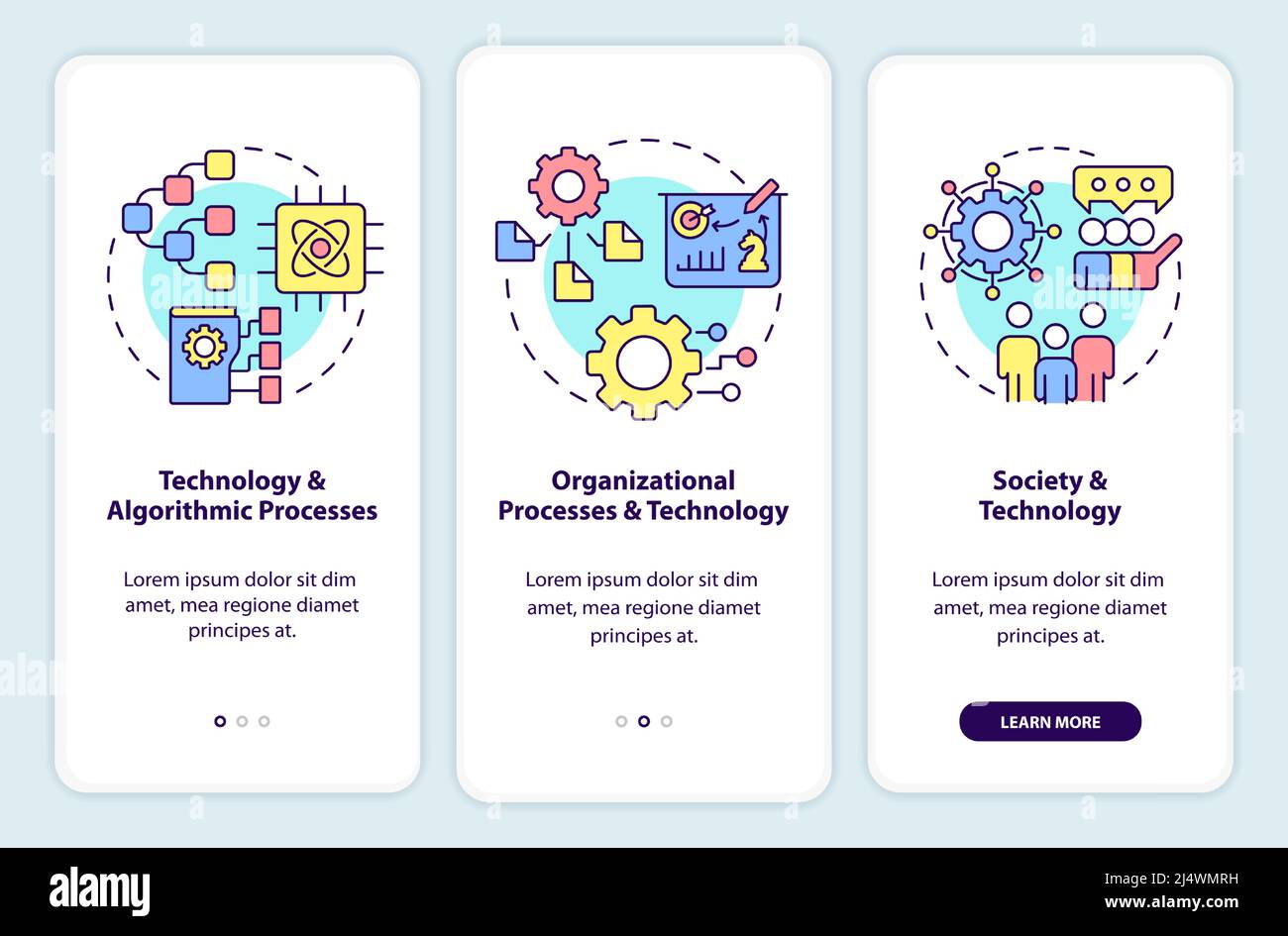 Information systems interactions onboarding mobile app screen Stock Vector Image & Art - Alamy