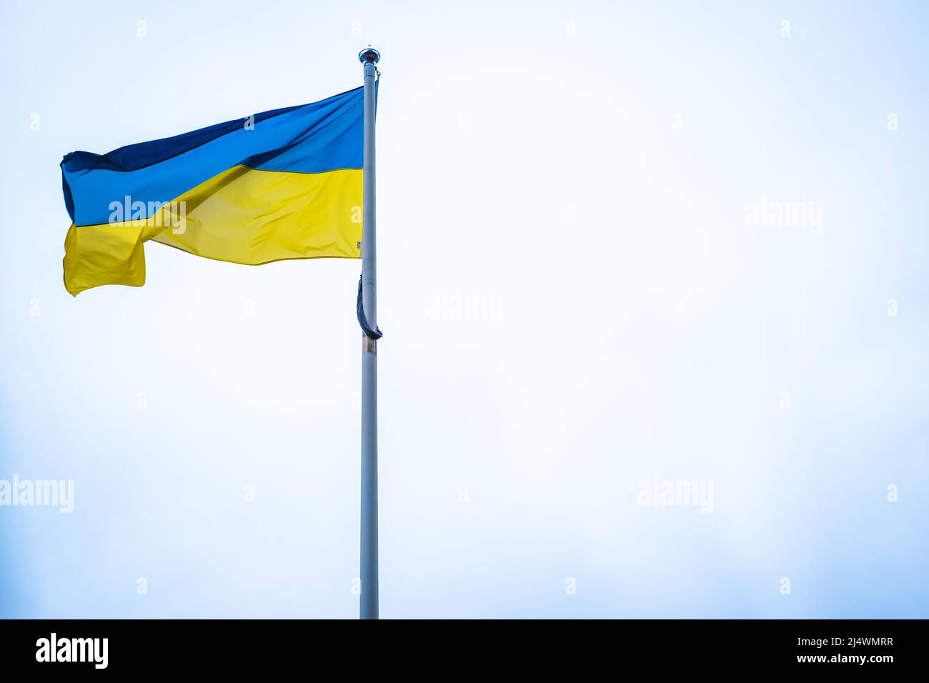 Flag of Ukraine on white sky background. National symbol of freedom and ...