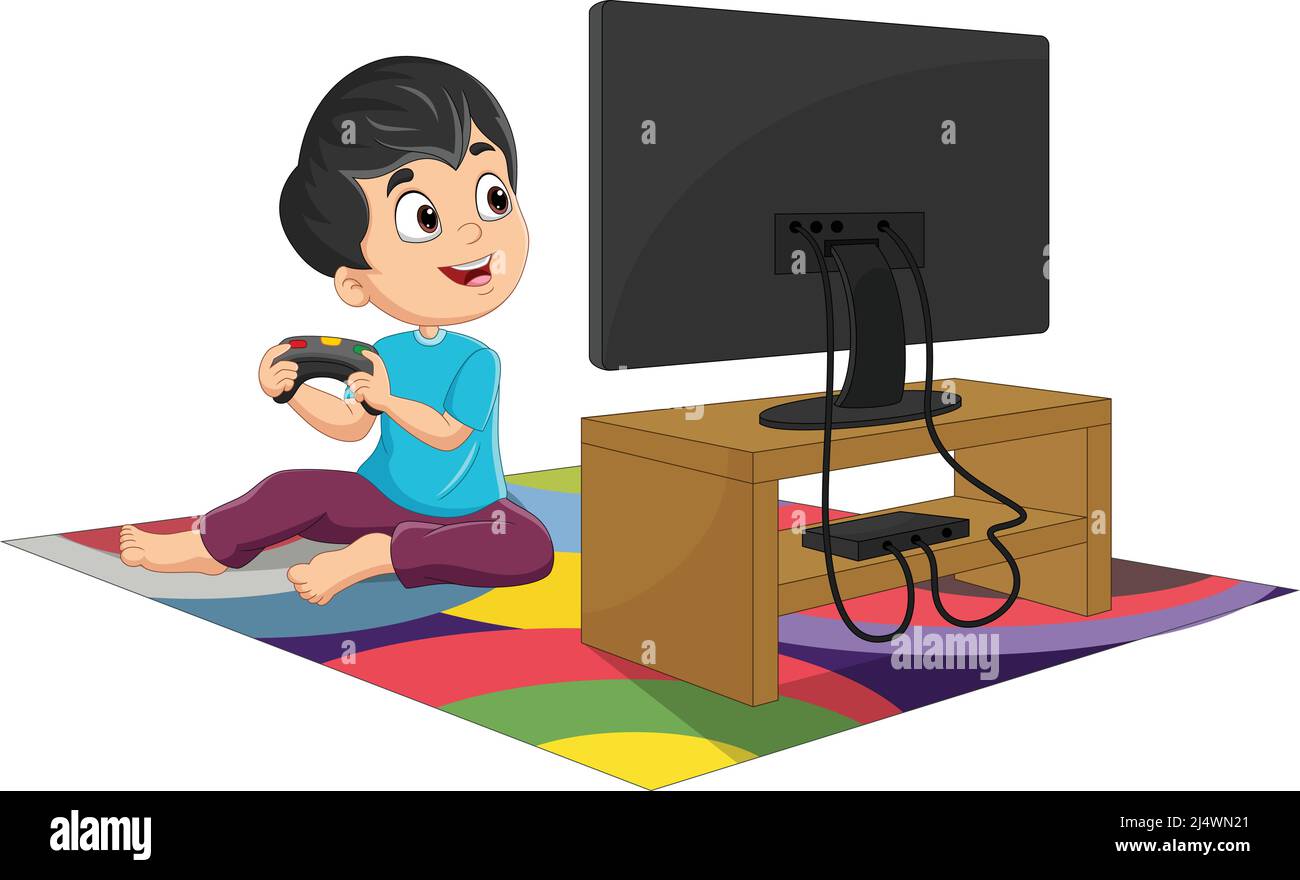 Cartoon little boy playing video game Stock Vector Image & Art - Alamy