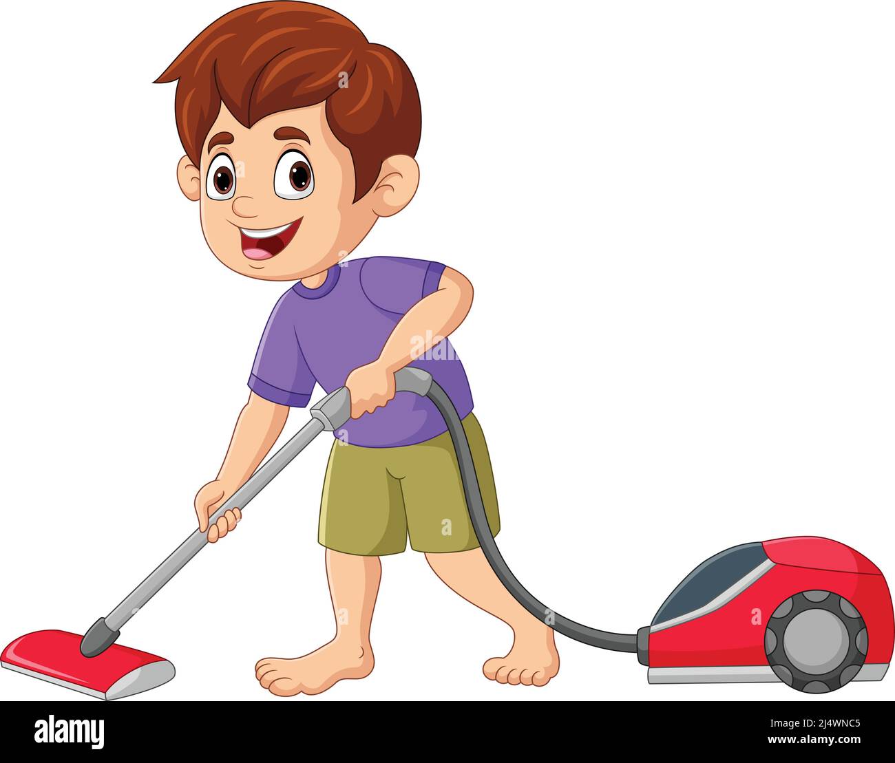 Cartoon little boy using a vacuum cleaner Stock Vector Image & Art - Alamy