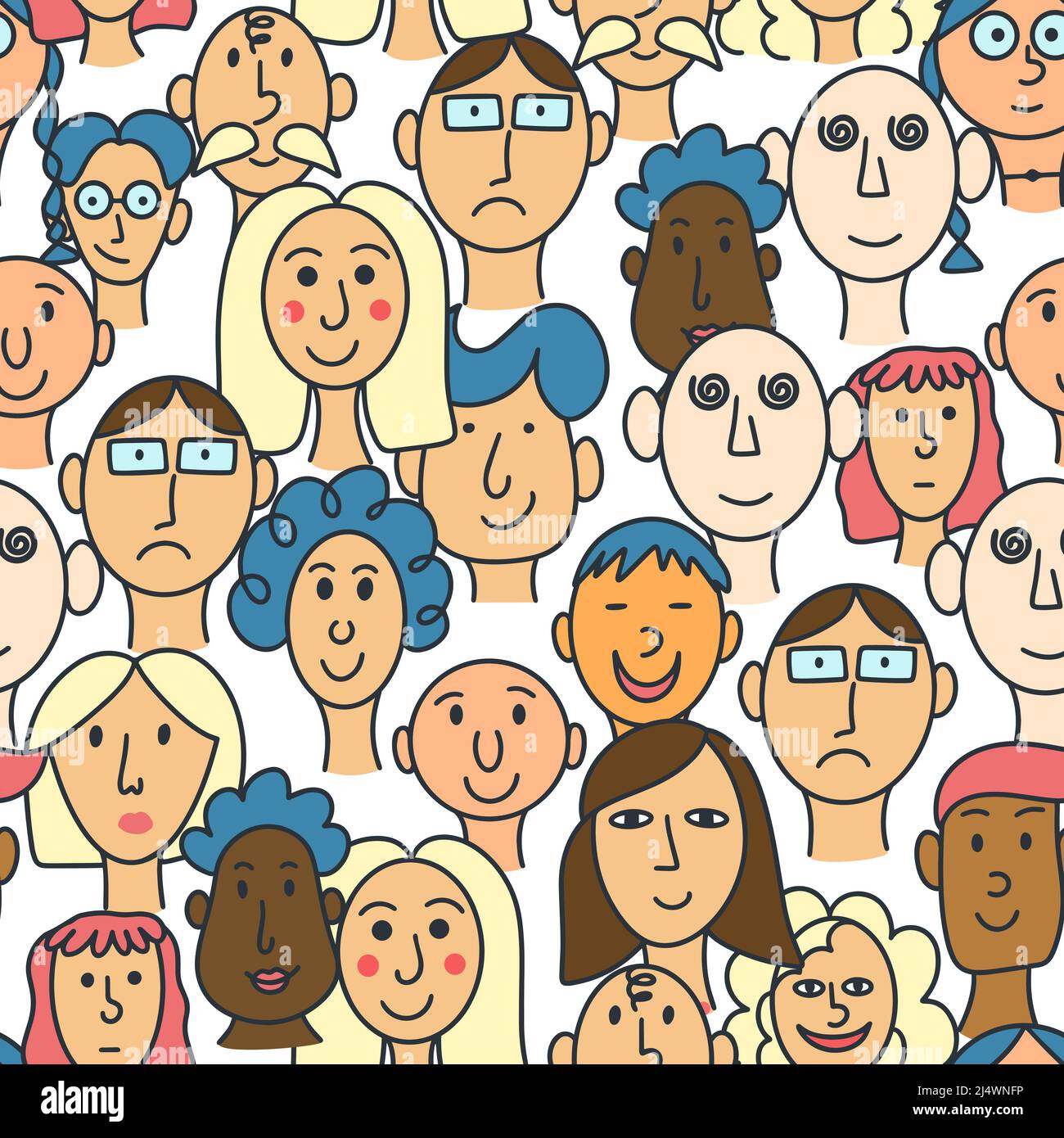 Faces men and women different races seamless pattern Stock Vector Image ...