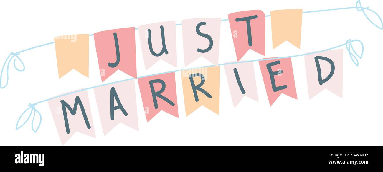 Just married decorative party flags semi flat color vector object Stock ...