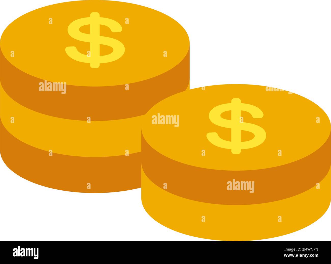 Cartoon yellow stack of coins icon on white background. Money and ...