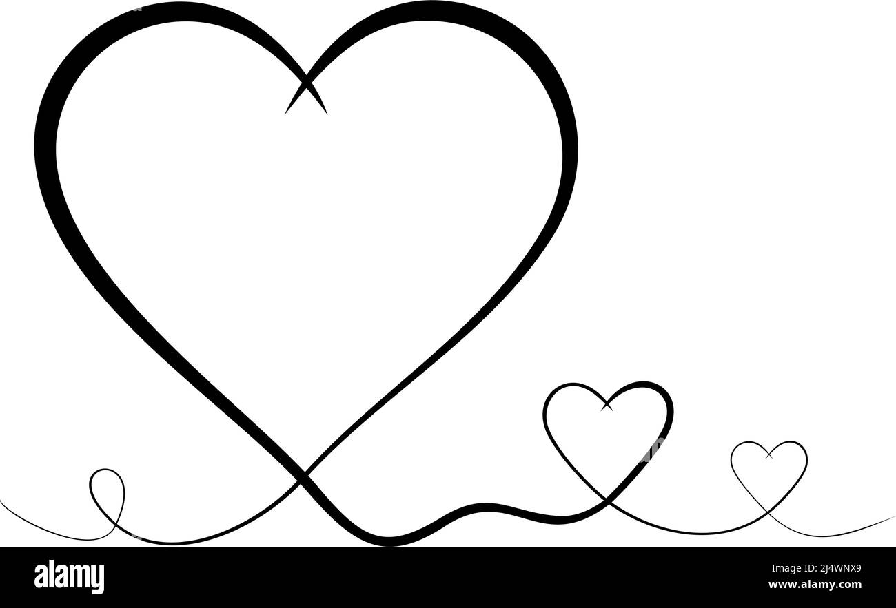 Heart vector curly frame with three Hearts in black. White isolated ...