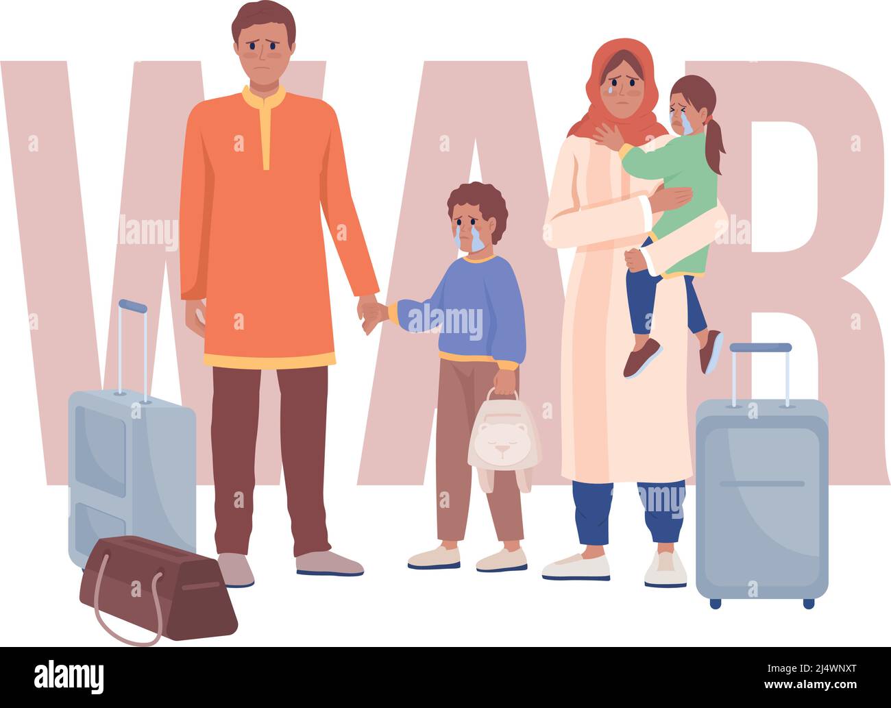 Refugee family 2D vector isolated illustration Stock Vector Image & Art ...