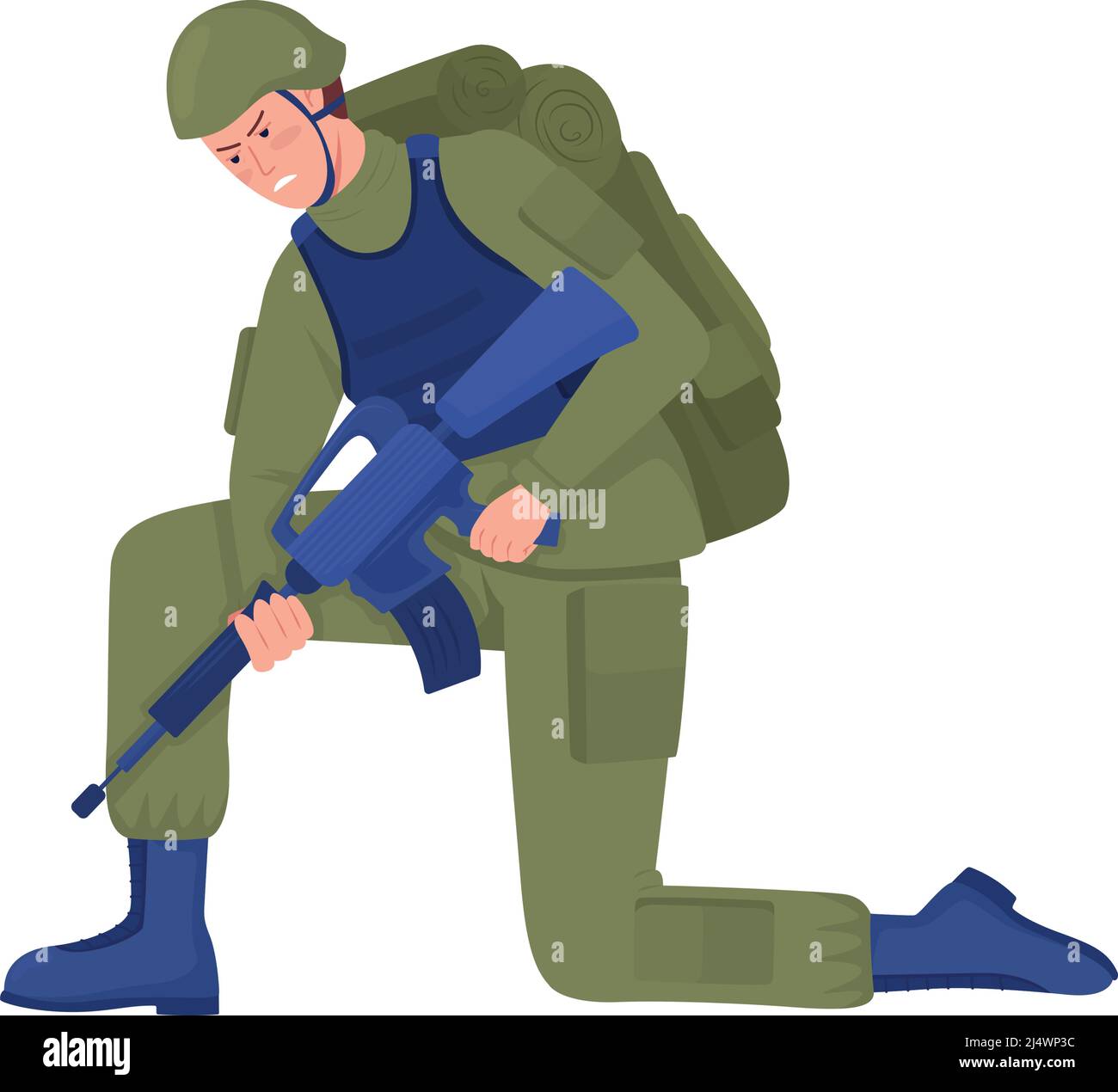 Army soldier with rifle looking for trace semi flat color vector ...