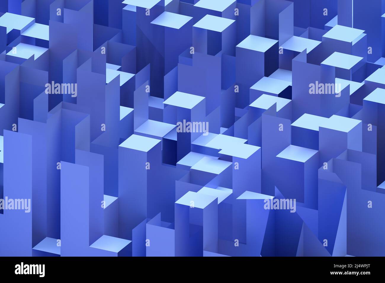 Abstract background of blue isometric cuboids depicting a cityscape ...
