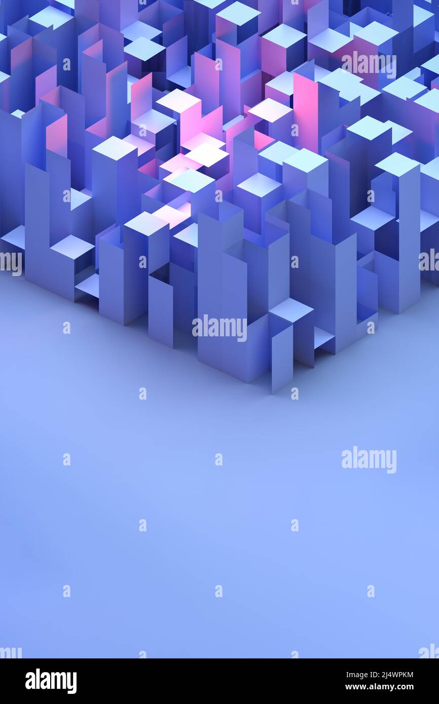 Abstract background of blue isometric cuboids depicting a cityscape ...