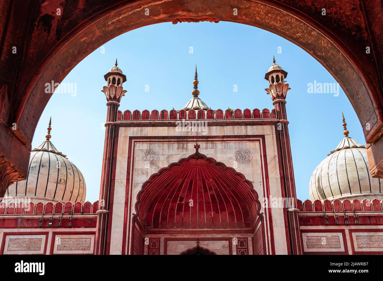 ancient mosque vintage dome view with bright blue sky at morning from ...