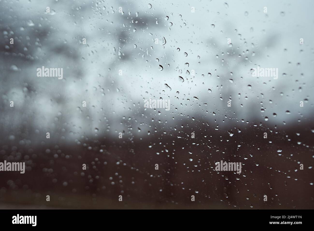 Raindrops on window glass with blur background Stock Photo - Alamy