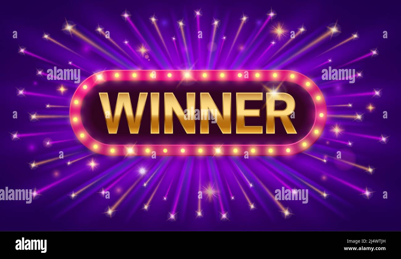 Winner banner. Lucky lottery, big win concept. Lighting frame with ...
