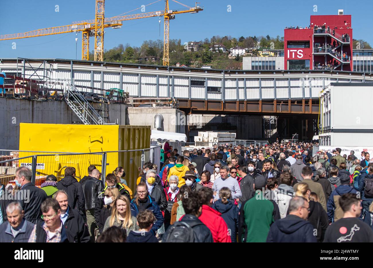 Stuttgart, Germany. 18th Apr, 2022. Numerous visitors walk around the ...