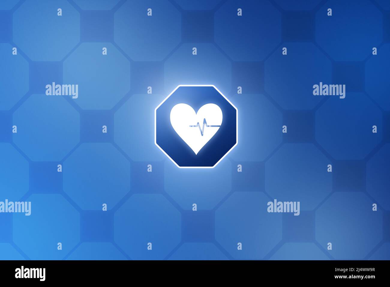 Blue octagonal shape with heart rate for medical and healthcare concept ...
