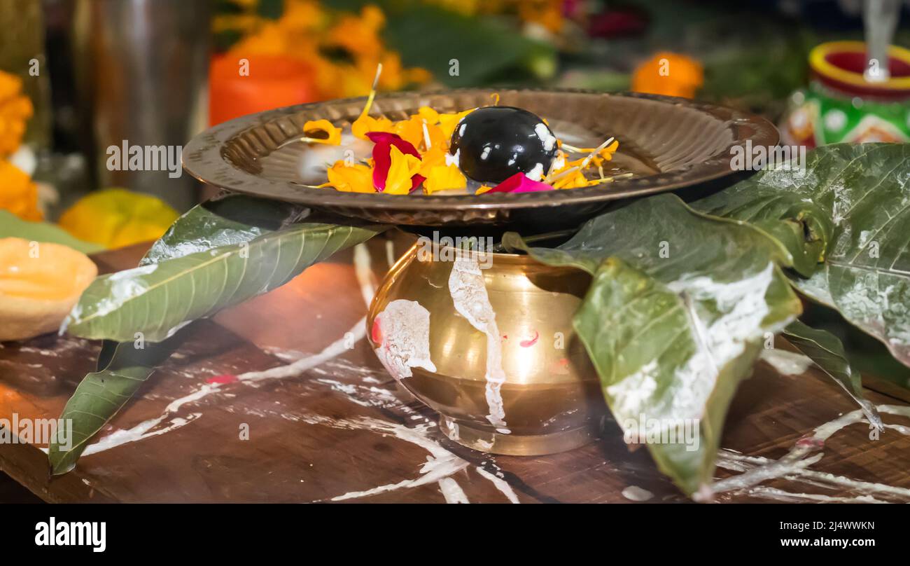 religious ritual pray of holy god with blurred background at evening ...