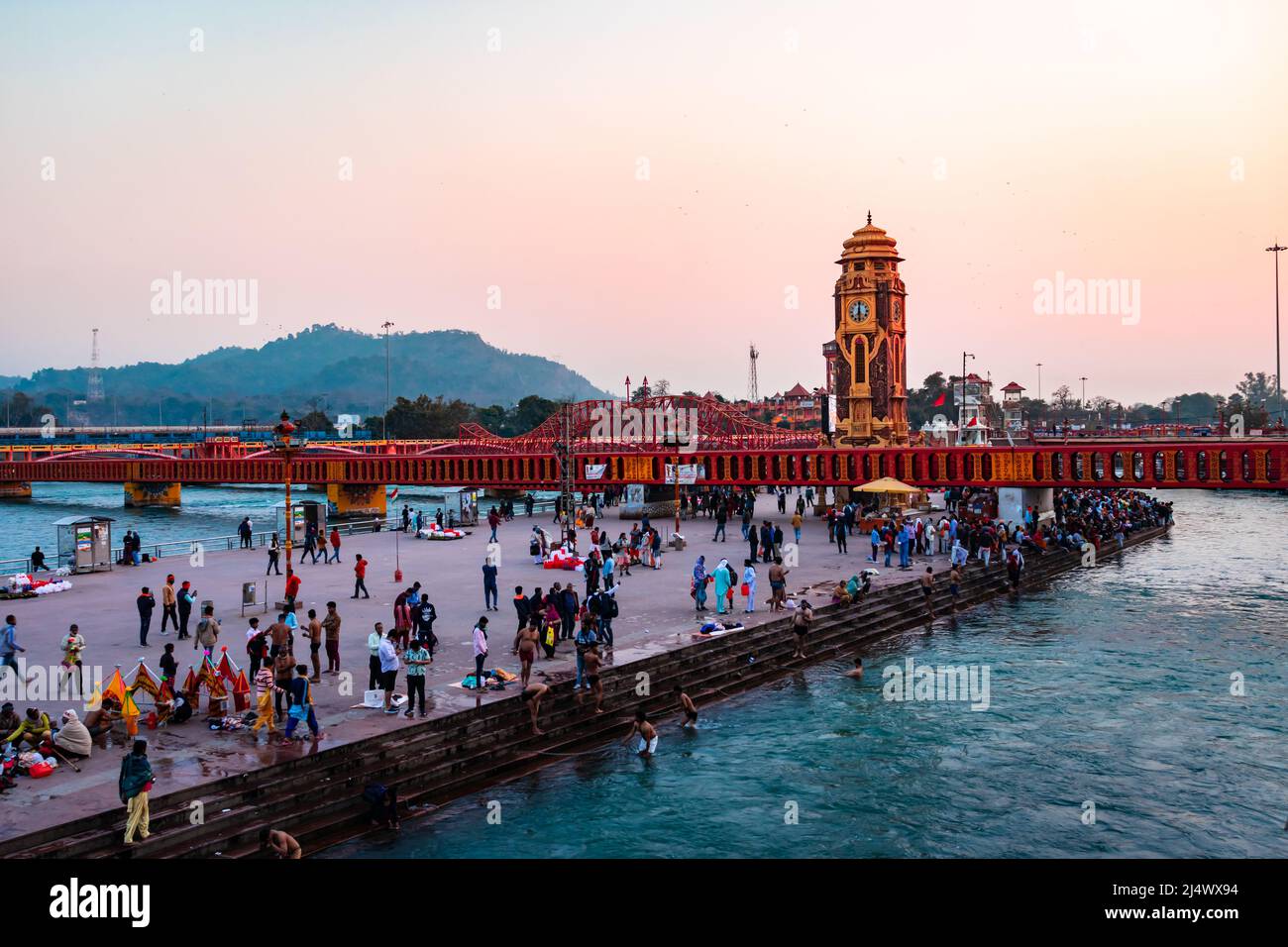 ganges river bank with devotee crowed at evening from flat angle image ...