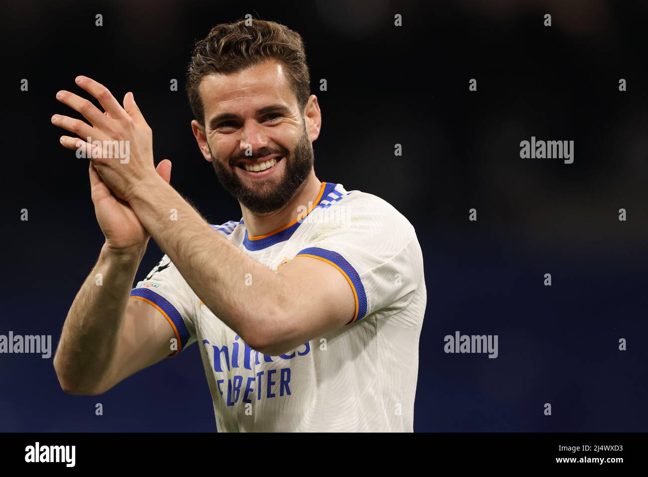 Madrid, Spain, 12th April 2022. Nacho Fernandez of Real Madrid salutes ...