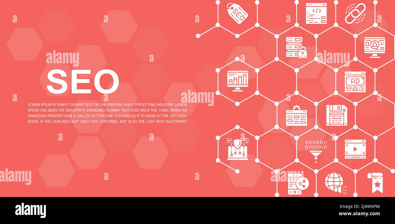 SEO web page design template. Bookmark, Hosting, Hyperlink ...