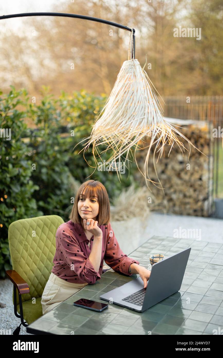 Woman works computer typing in hi-res stock photography and images - Alamy