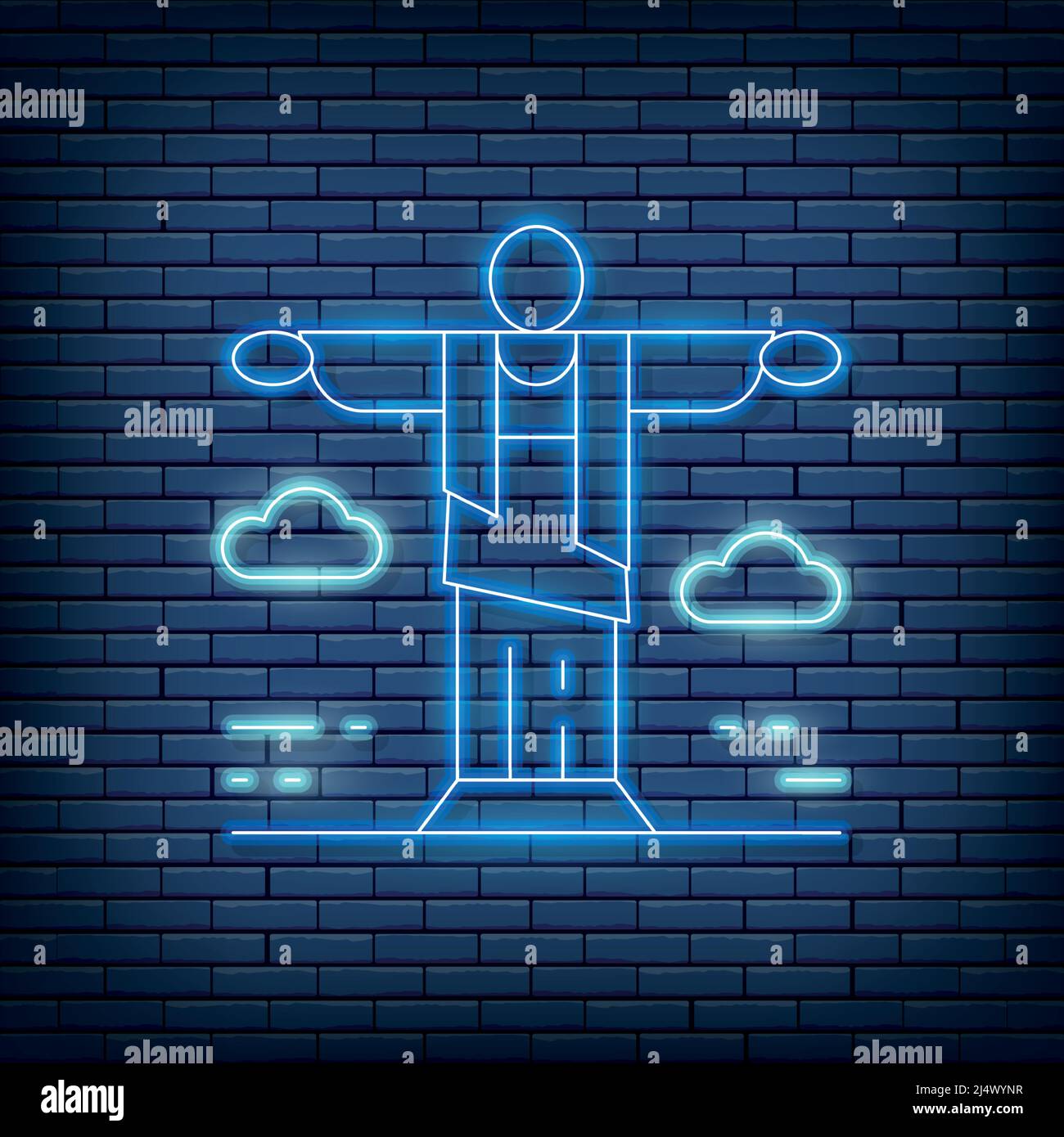 Kiev, Ukraine - March 1, 2022: Vector Statue of Christ the Redeemer, Brazil, landmark neon sign ...