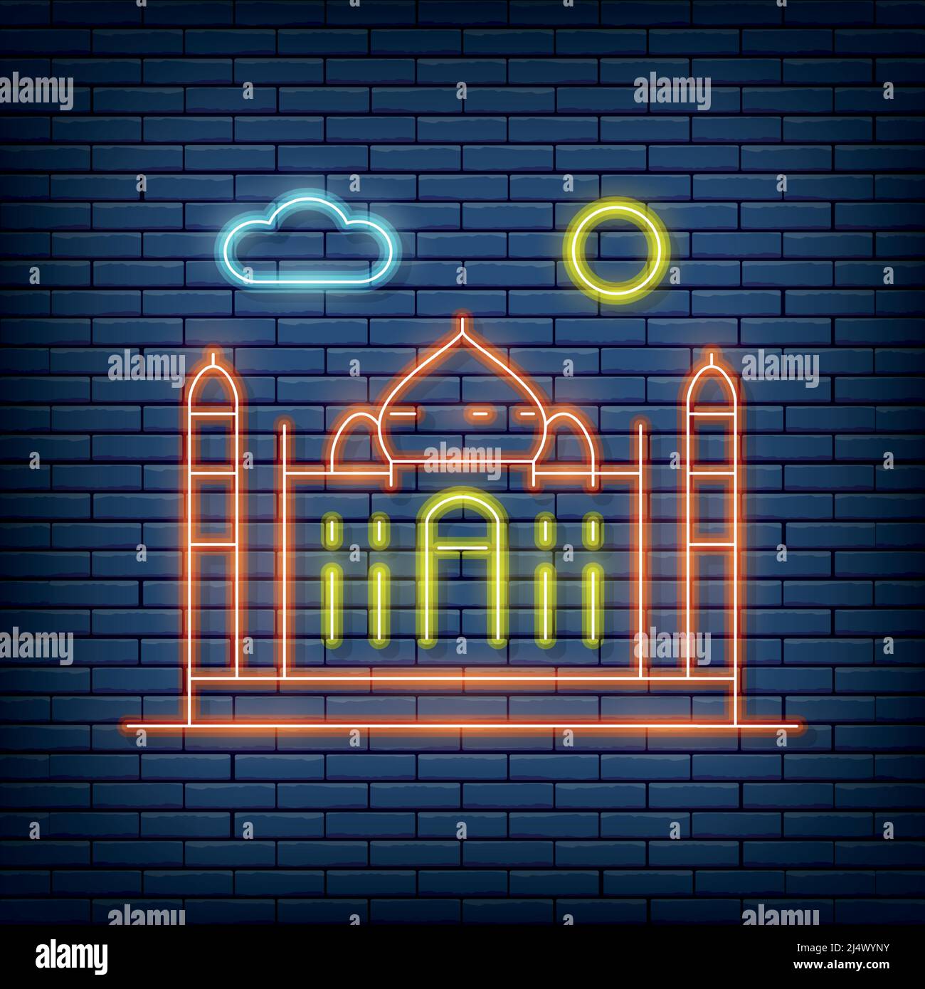 Kiev, Ukraine - March 1, 2022: Vector Taj Mahal, India, landmark neon ...