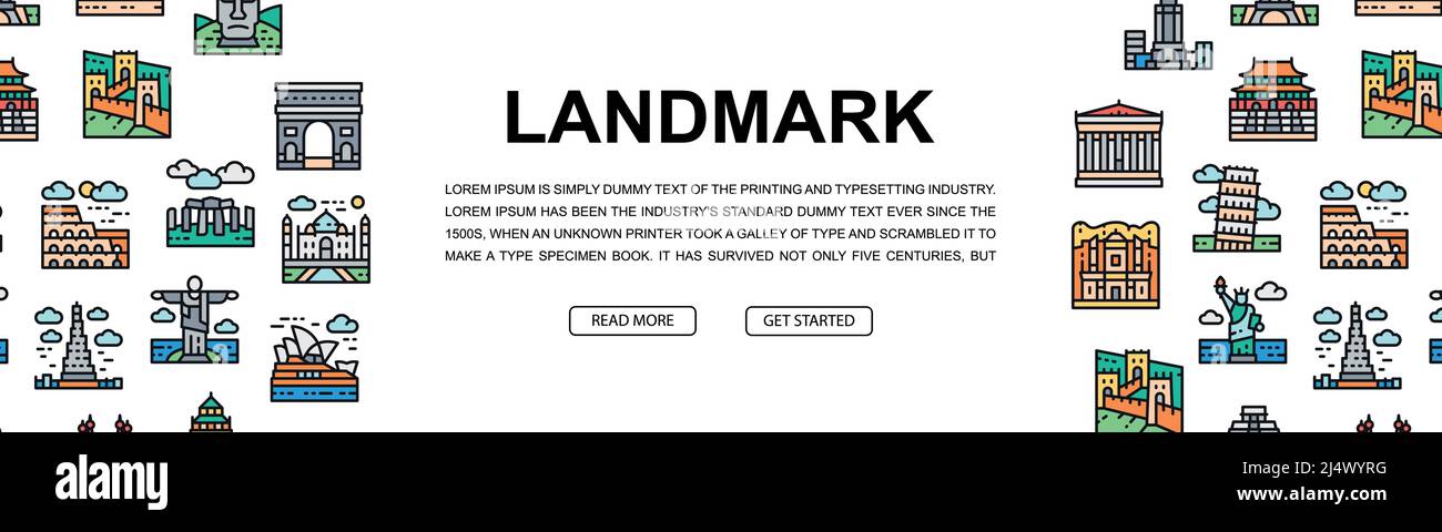 Travel Landmark horizontal colorful banner. Egypt, Italy, United ...